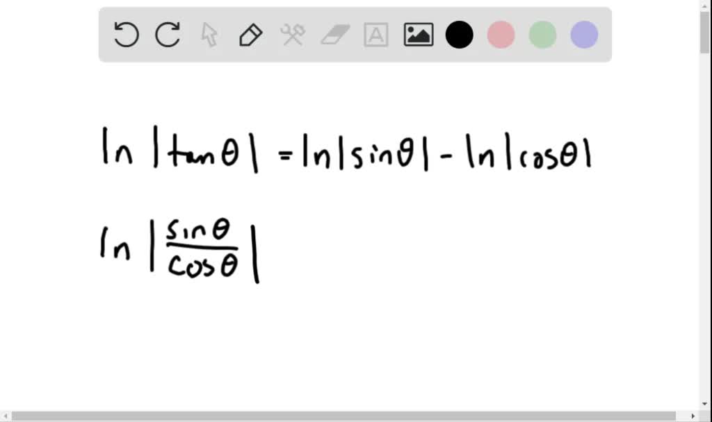 SOLVED:Establish each identity. ln|tanθ|=ln|sinθ|-ln|cosθ|