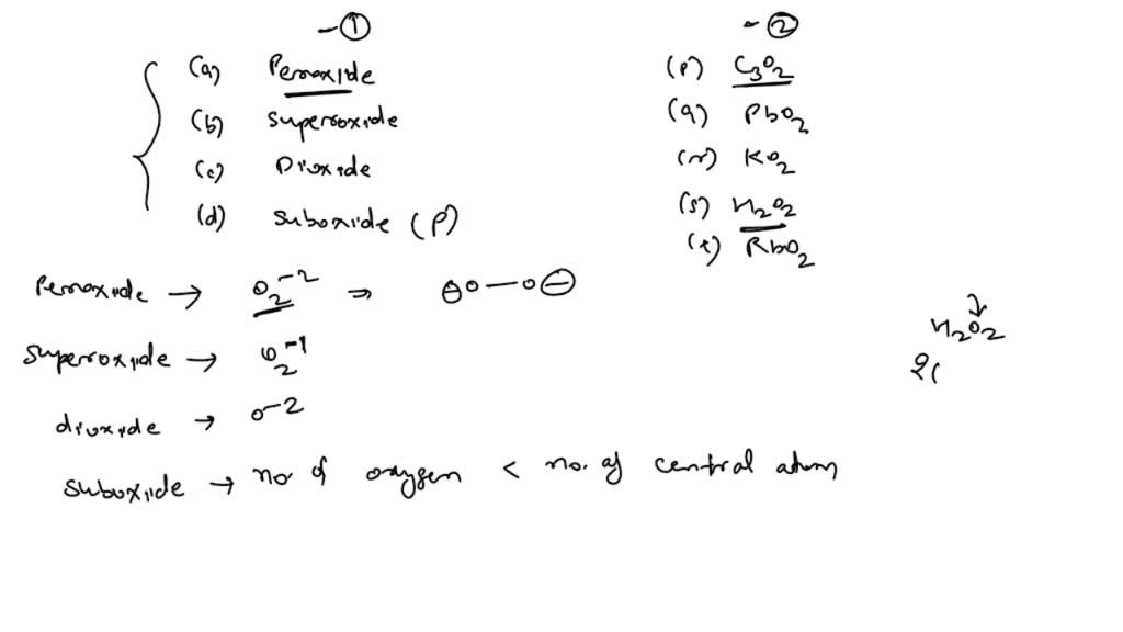 SOLVED:Match the following Column-I (a) Peroxide (b) Superoxide (c ...