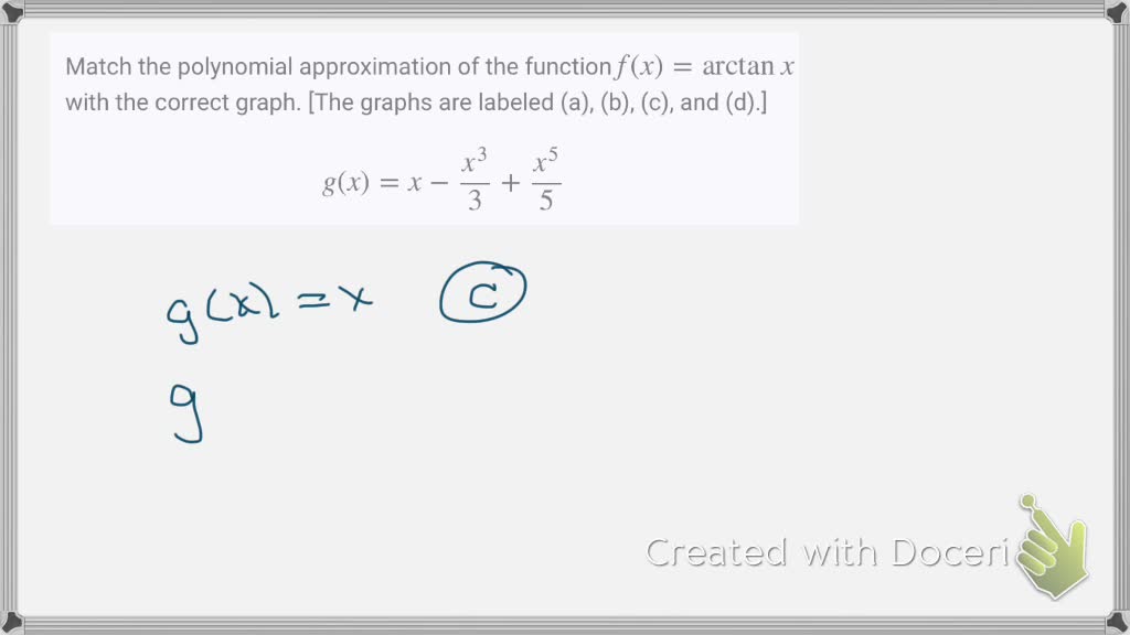 SOLVED: Relacionar la aproximación polinomial de la función f(x)=arctanx con la gráfica correcta ...
