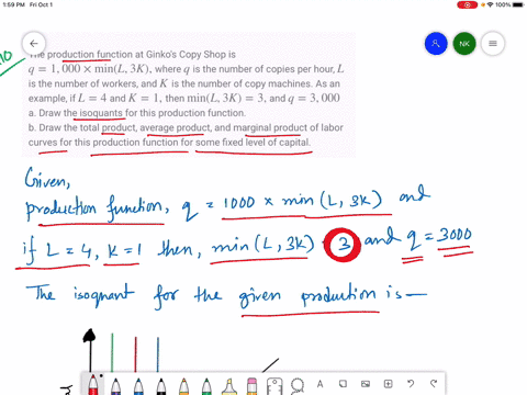SOLVED: The production function at Ginko's Copy Shop is q=1,000 ×min(L ...