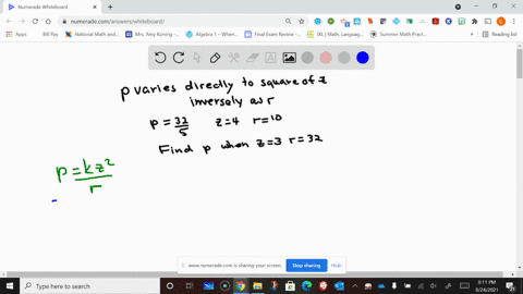 SOLVED:p varies directly as the square of z and inversely as r. p=32 / 5 when z=4 and r=10.