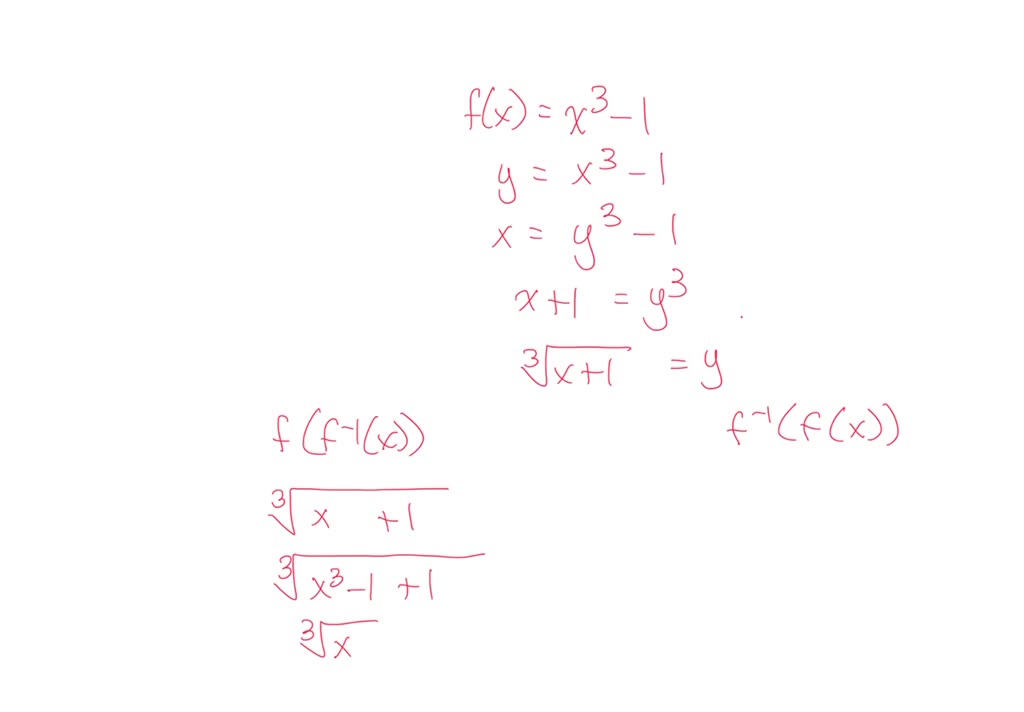 SOLVED:a. Find an equation for f^-1(x), the inverse function. b. Verify ...