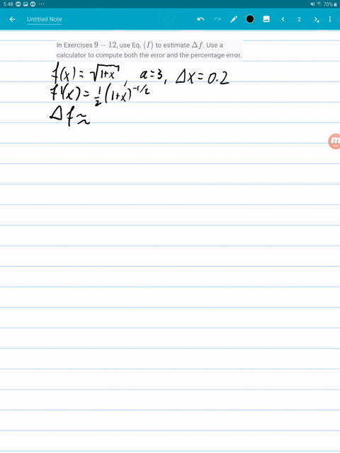 ⏩SOLVED:In Exercises 9-12, use Eq. (I) to estimate Δf. Use a… | Numerade