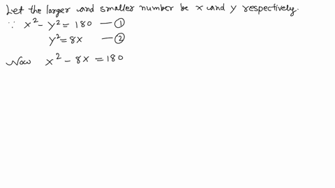 SOLVED:The difference of squares of two numbers is 180 . The square of ...