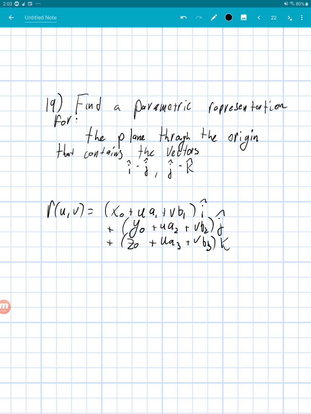 19-26 Find a parametric representation for the surface. The plane ...