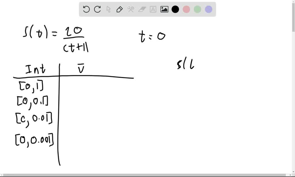 Instantancous velocity For the following position functions, make a table of average wlocities ...