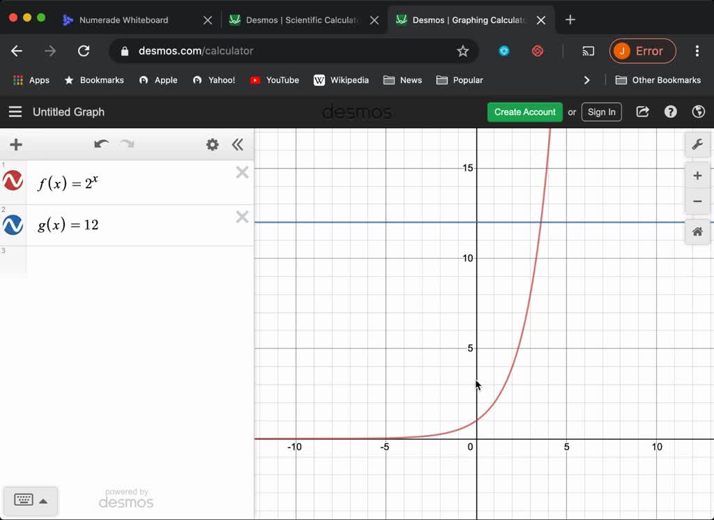 ⏩SOLVED:(A) Graph f(x)=2^x and g(x)=12 on the same Cartesian plane ...