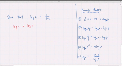 Show that loge=(1)/(ln10) | Numerade