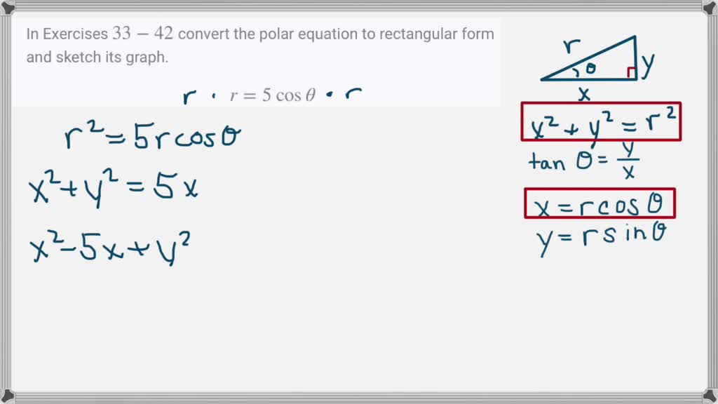 SOLVED:In Exercises 33-42 convert the polar equation to rectangular ...