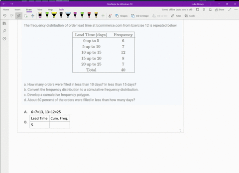 SOLVED:The frequency distribution of order lead time at Ecommerce.com ...