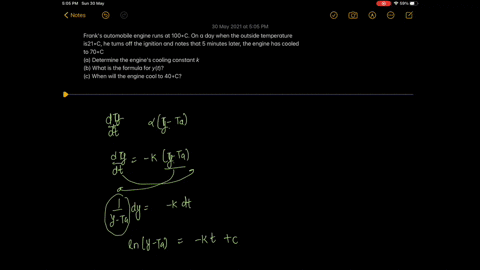 SOLVED:A hot anvil with cooling constant k=0.02 s^{-1} is submerged in ...