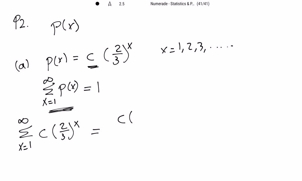For each of the following, find the constant c so that p(x) satisfies the condition of being a ...