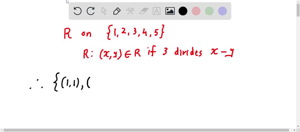 SOLVED:Refer to the relation R on the set {1,2,3,4,5} defined by the rule (x, y) ∈R if 3 divides ...