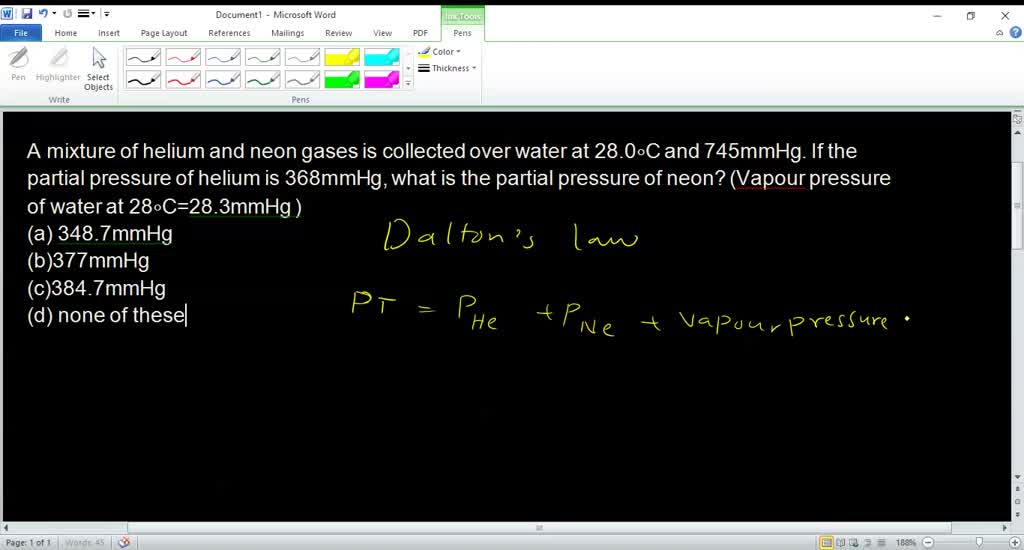 SOLVED:A mixture of helium and neon gases is collected over water at 28 ...