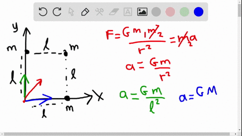 SOLVED:Three objects of equal mass are located at three corners of a square of edge length ℓas ...