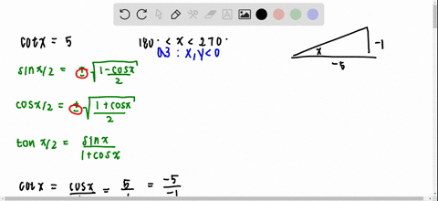 SOLVED:Using a Half-Angle Formula Find sin(x)/(2), cos(x)/(2), and tan ...