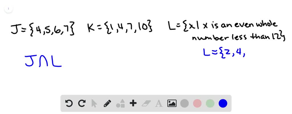 SOLVED:Find each union or intersection. Let I={4,5,6,7}, K={1,4,7,10 ...