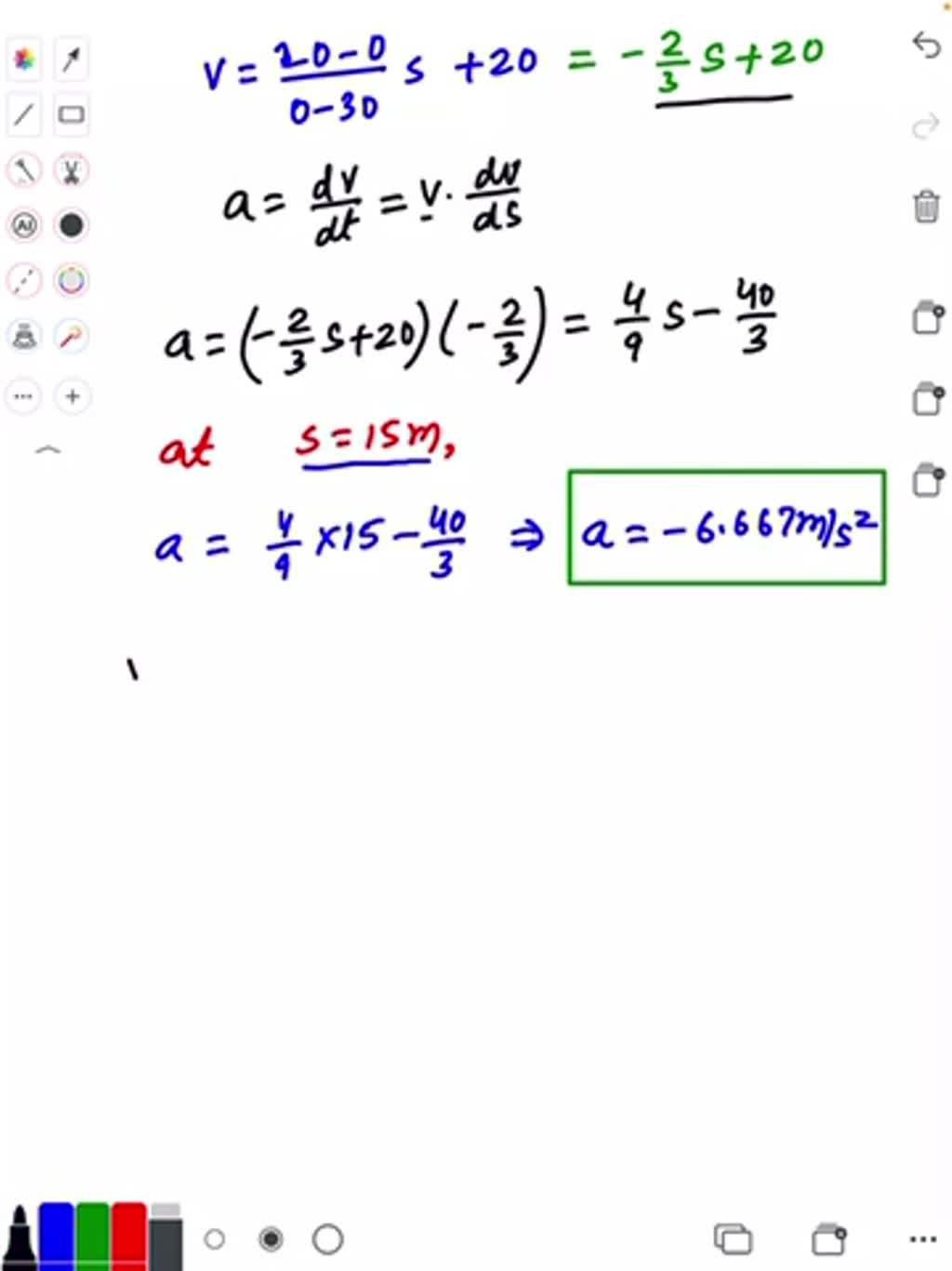 If the velocity v of a particle moving along a straight line decreases ...