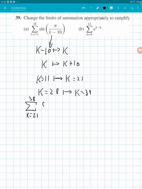SOLVED:Express \sum_{i=1}^{n} x^{n+1} in sigma notation with (a) k=1 as the lower limit of ...