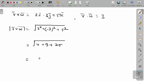⏩SOLVED:If v⃗ ×w⃗=2 i⃗-3 j⃗+5 k⃗, and v⃗ ·w⃗=3, find tanθwhere θis ...