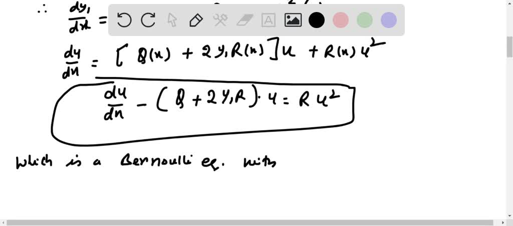 SOLVED: A Riccati equation is of the form y' + p(x)y = g(x)y^2 + h(x ...