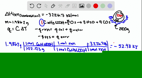 SOLVED: The enthalpy of combustion of benzoic acid (C6 H5 COOH) is commonly used as the standard ...