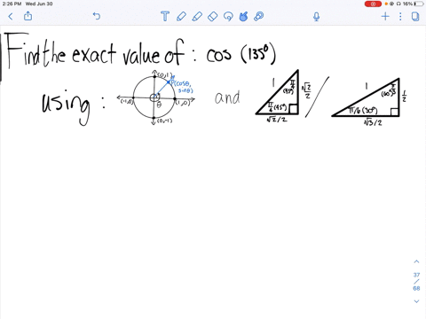 SOLVED:Use Figure 6 or Figure 8 to find the exact value of each expression. cos135^∘