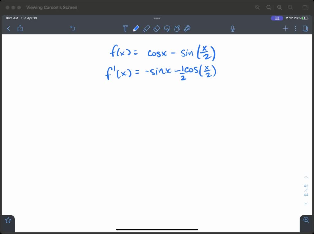 SOLVED:Use a CAS to do problems. Draw the graphs of f(x)=cosx-sin(x / 2) and its derivative f ...