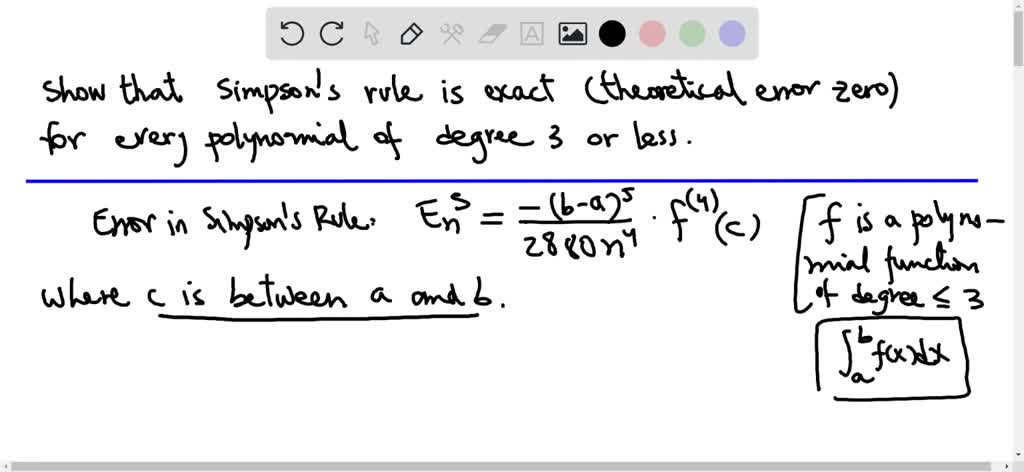 ⏩SOLVED:Show that Simpson's rule is exact (theorctical error zero ...