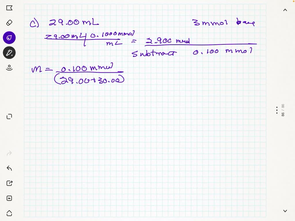 Calculate the pH during the titration of 30.00 mL of 0.1000 M KOH with 0.1000 M HBr solution ...