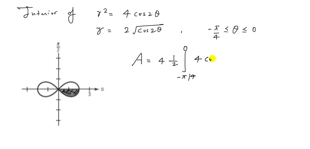 SOLVED:The face of a bow tie is the region enclosed by the graph of the equation r^2=4 cos2 θ ...