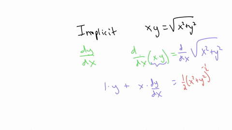 SOLVED:Find dy/dx by implicit differentiation. xy = √(x^2 + y^2)