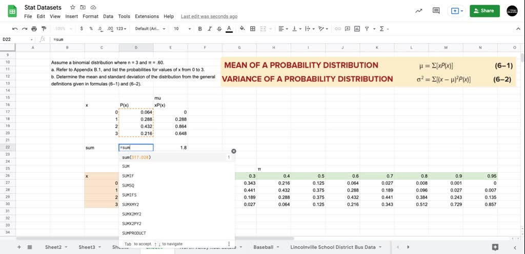 SOLVED:Assume a binomial distribution where n=3 and π=.60. a. Refer to Appendix B.1, and list ...