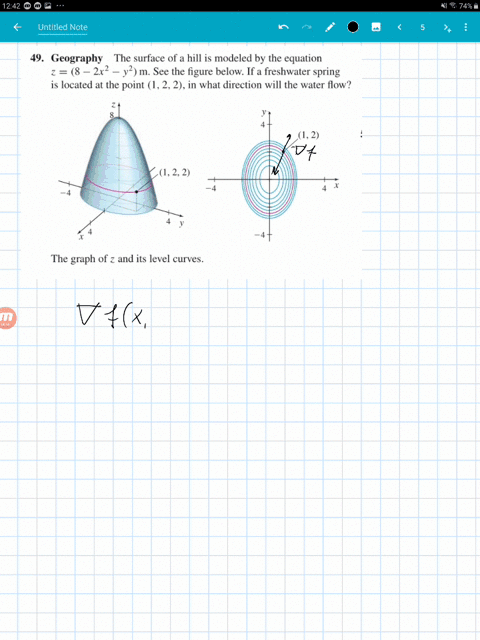 SOLVED:Geography The surface of a hill is modeled by the equation z=(8 ...