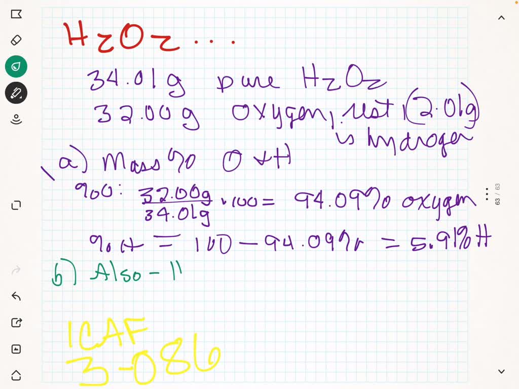 SOLVED:A 34.01-g sample of pure hydrogen peroxide produced at a ...