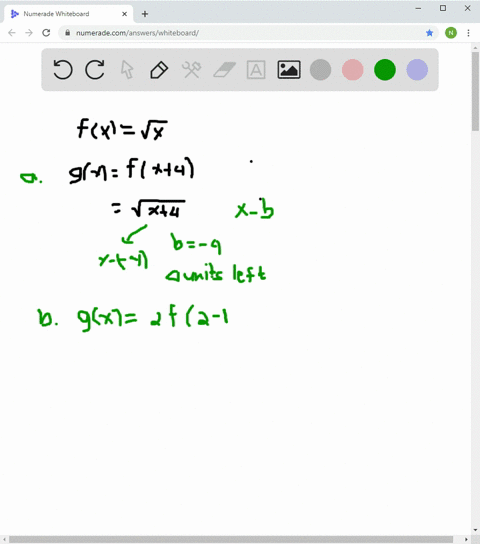 SOLVED:Transformations of f(x)=√(x) Use shifts and scalings to transform the graph of f(x)=√(x ...