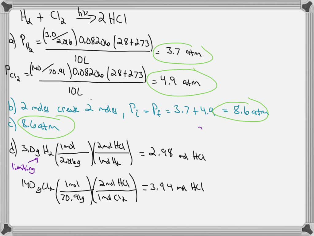 The balanced equation here shows the reaction of hydrogen gas with ...