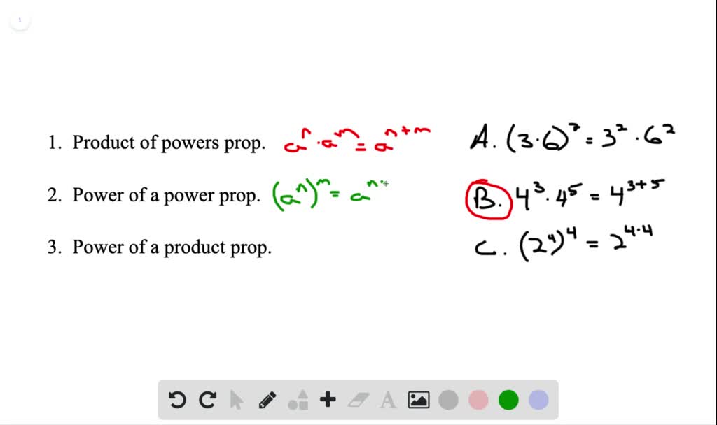 SOLVED:Match the multiplication property of exponents with the example ...