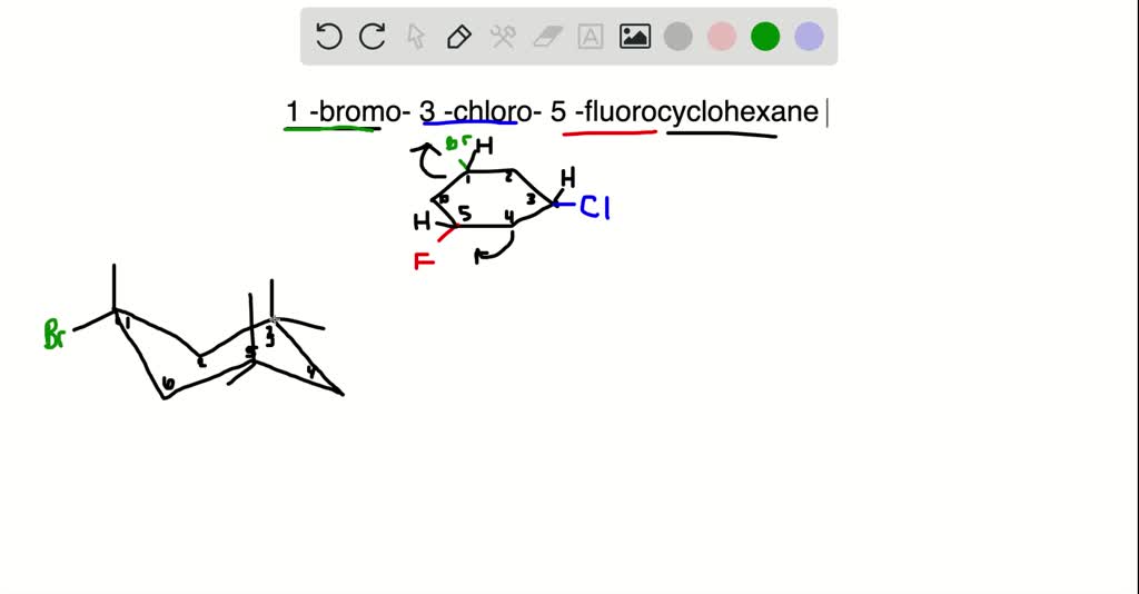 Write a conformational structure for 1 -bromo- 3 -chloro- 5 ...