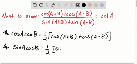 SOLVED:Prove the identities. \cot (A-B)=\frac{\cot A \cot B+1}{\cot B ...