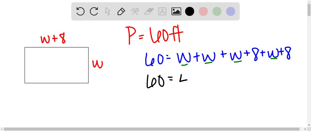SOLVED:Solve using a geometry formula. The length of a rectangle is eight feet more than the ...