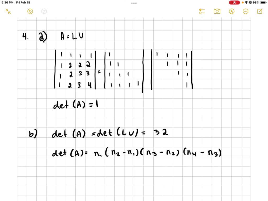 SOLVED: (h) For 4x4 matrix multiplication the Strassen-partitioning ...