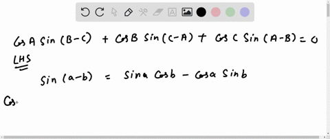 SOLVED:a \sin (B-C)+b \sin (C-A)+c \sin (A-B)=0