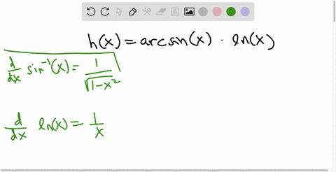 SOLVED:Find the derivative of the function. Simplify where possible. h(x)=(arcsinx) lnx