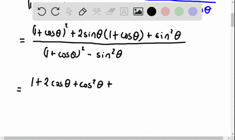 SOLVED:Establish each identity. (1+sinθ+cosθ)/(1+sinθ-cosθ)=(1+cosθ)/(sinθ)