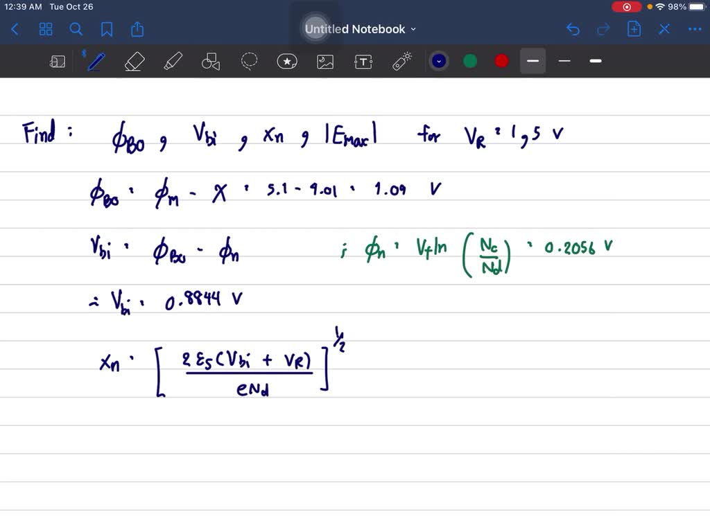 Gold is deposited on n-type silicon forming an ideal rectifying ...