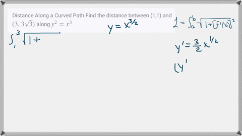 SOLVED:Distance Along a Curved Path Find the distance between (1,1) and ...