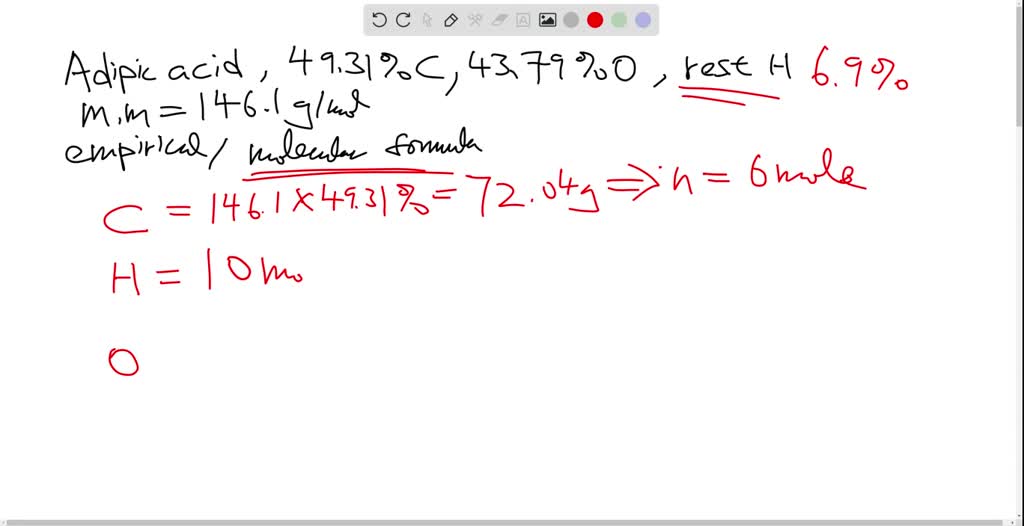 SOLVED: Adipic acid is an organic compound composed of 49.31 % C, 43.79 ...