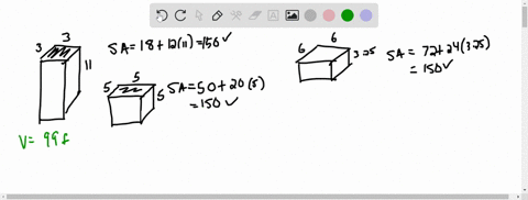 (a) Verify that each of the rectangular solids shown in the figure has a surface area of 150 ...