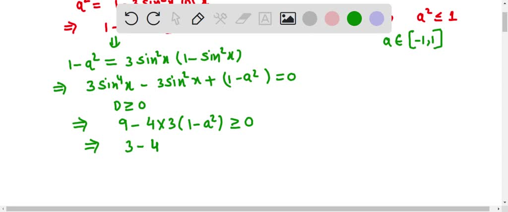 SOLVED:The equation sin^6 x+cos^6 x=a^2 has real solutions if (a) a ∈ ...